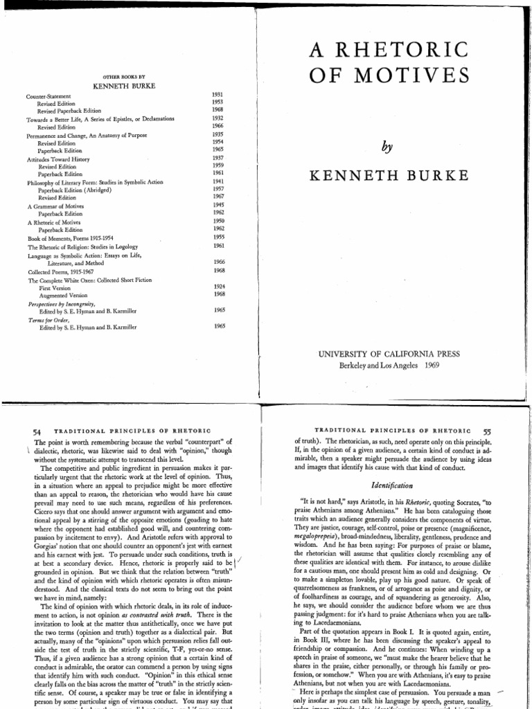 Burke Rhetoric of Motives Identification Chapter 1969 | PDF | Rhetoric ...