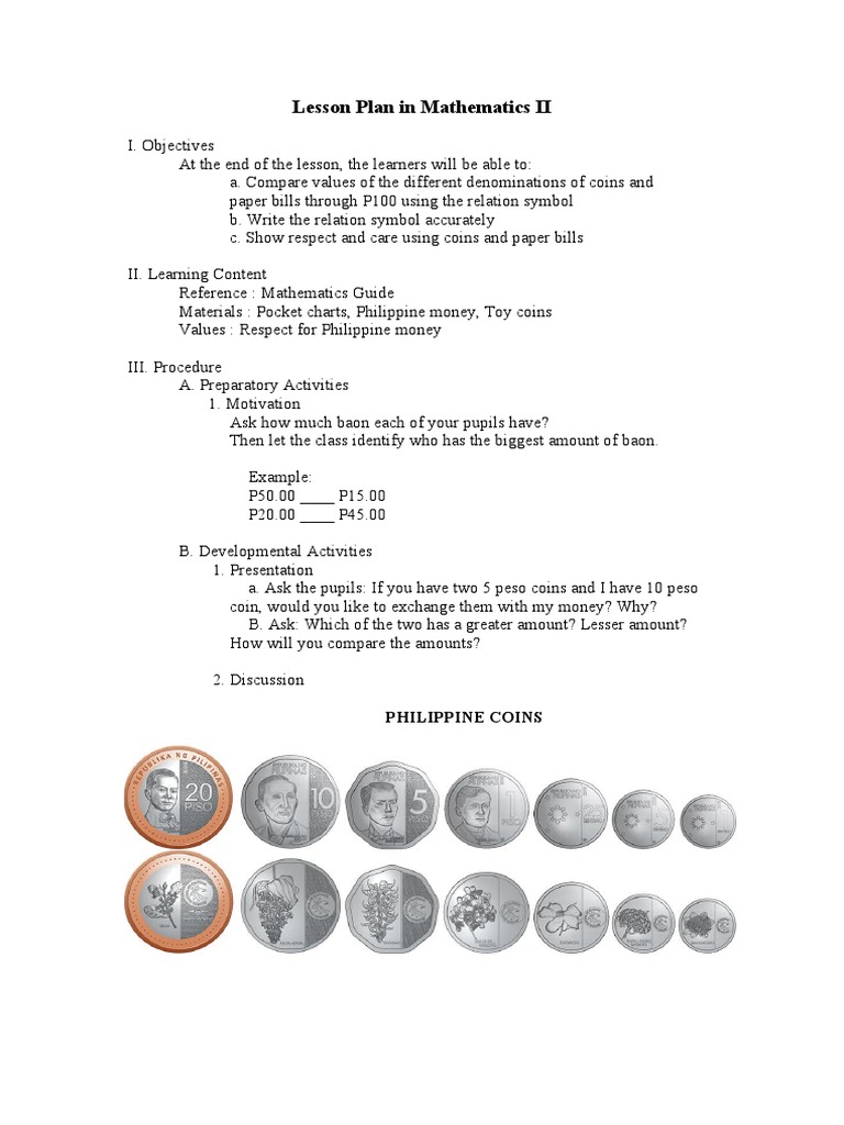 Lesson Plan in Mathematics II | PDF | Coins | Lesson Plan