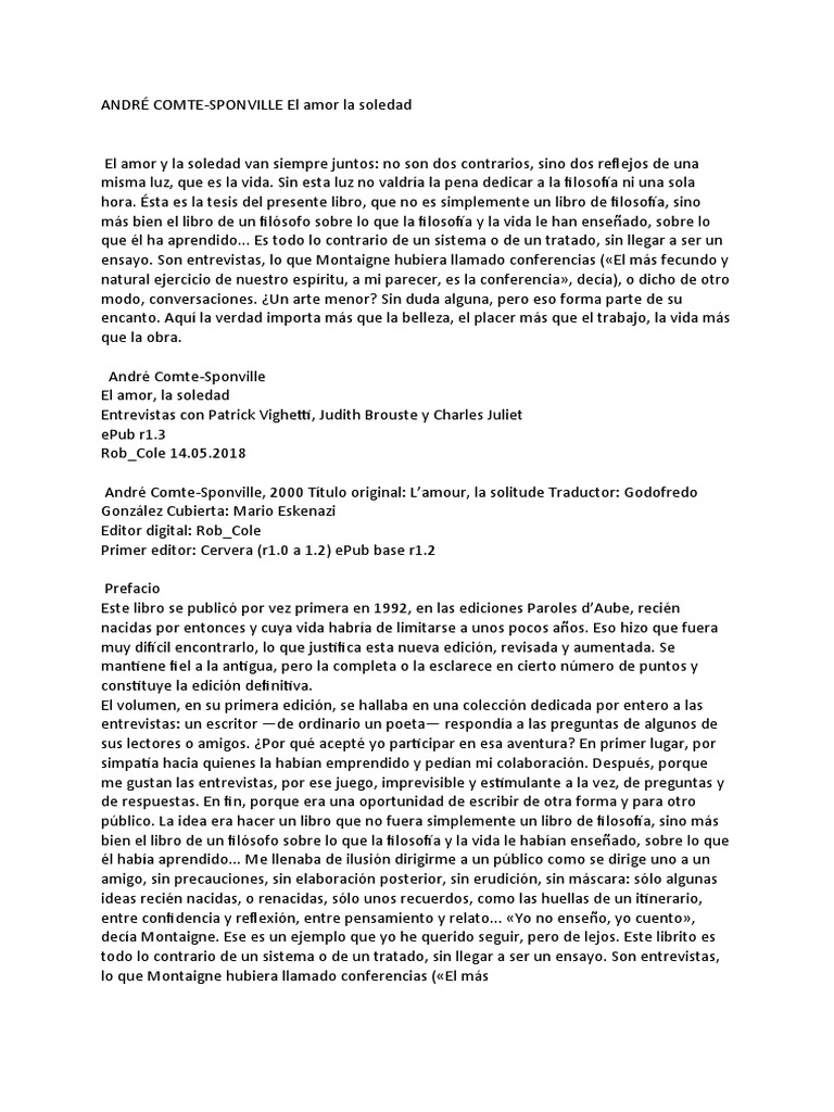ANDRÉ COMTE El Amor La Soledad | PDF | Verdad | Immanuel Kant