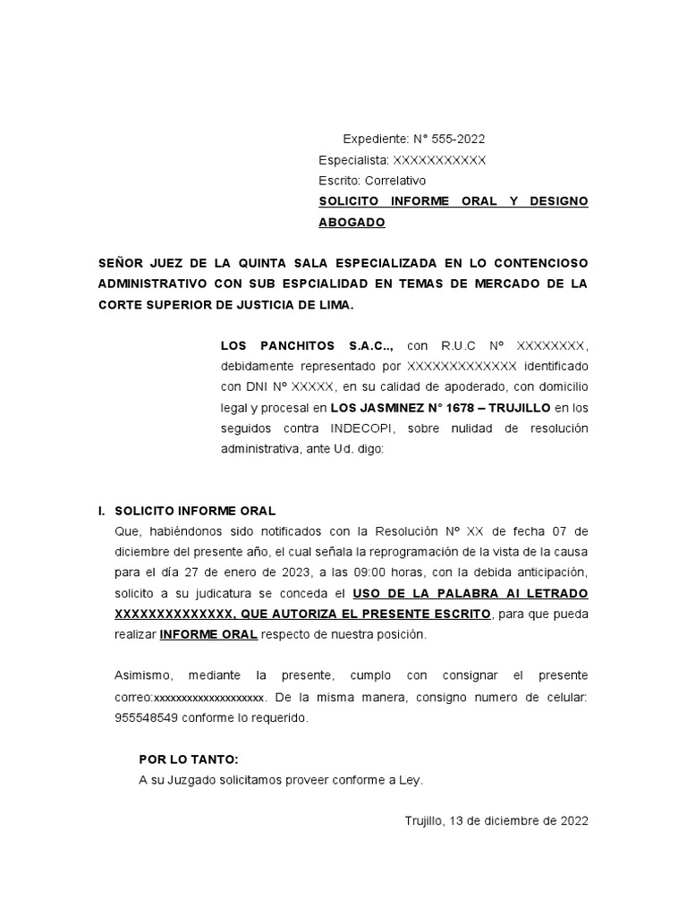 Modelo de Solicitud para Informe Oral | PDF