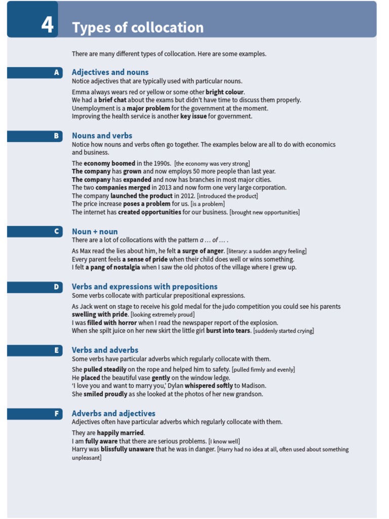 Types of Collocation | PDF | Noun | Adjective