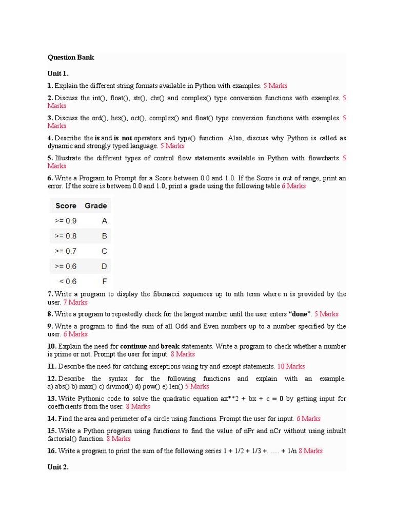 Python Question Bank | PDF | Computer File | Python (Programming Language)