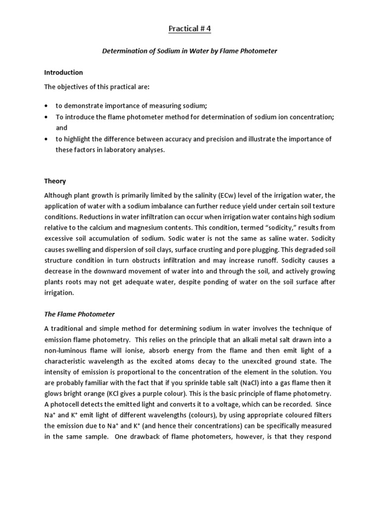 Sodium Measurement in Water via Flame Photometry | PDF | Soil ...