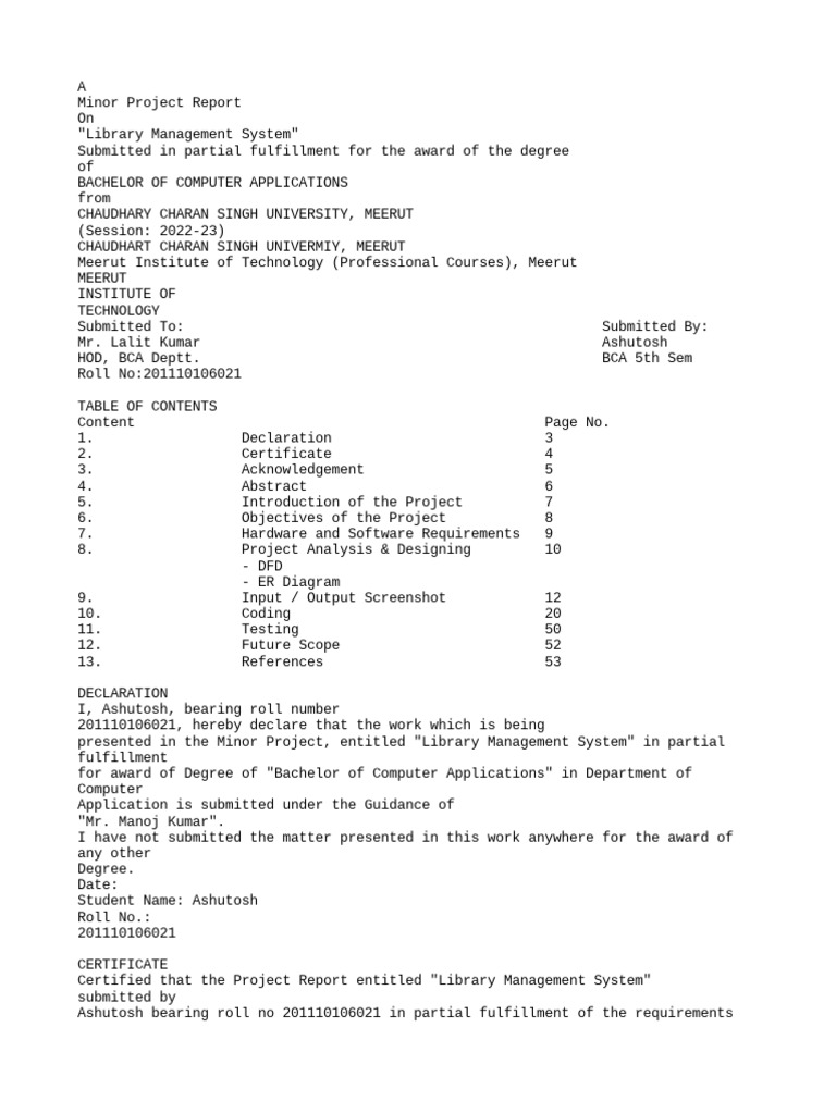 BCA Minor Project | PDF | Databases | Software