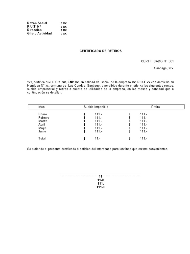 CERTIFICADO DE RETIRO Modelo | PDF