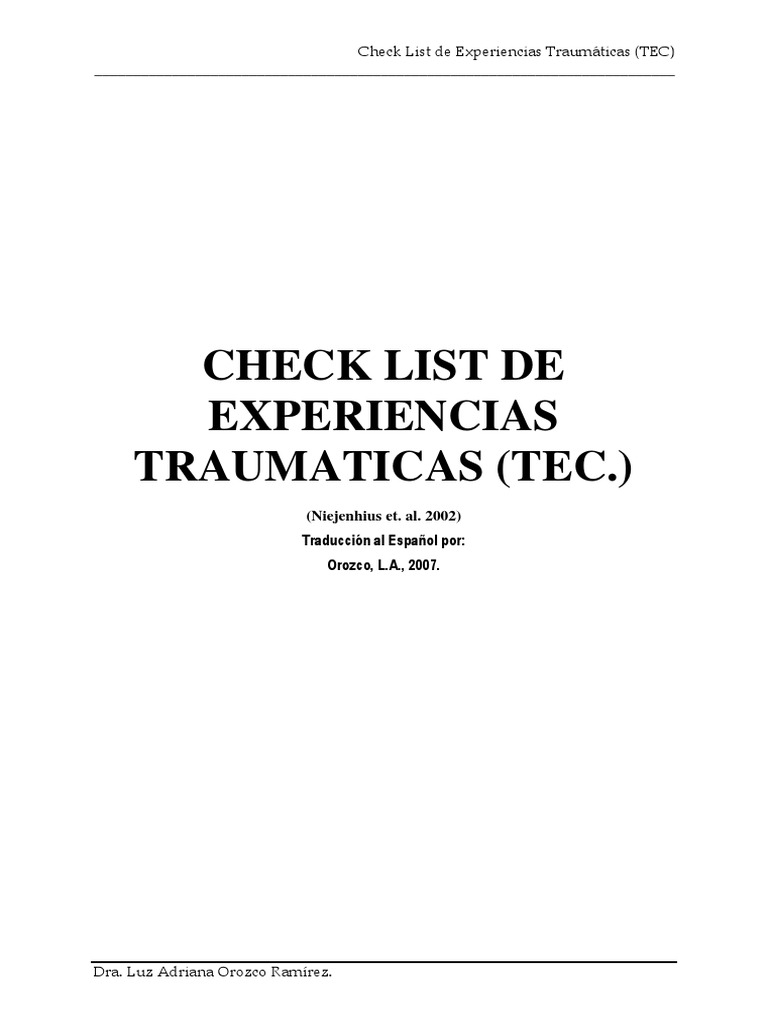 Check List de Experiencias Traumaticas | PDF | Abuso sexual | Comportamiento problemático