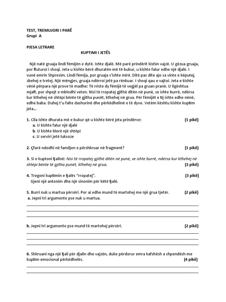 Teste Gjuha Shqipe 9 | PDF