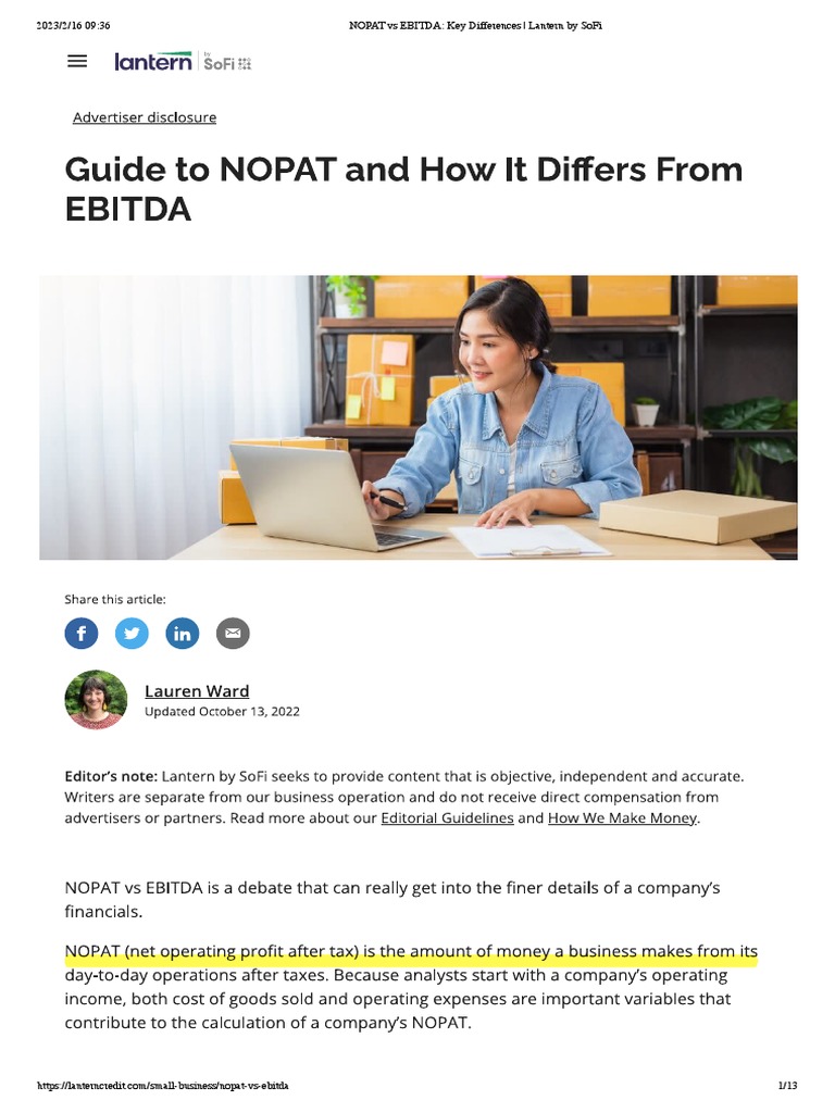 NOPAT Vs EBITDA - Key Differences - Lantern by SoFi | PDF