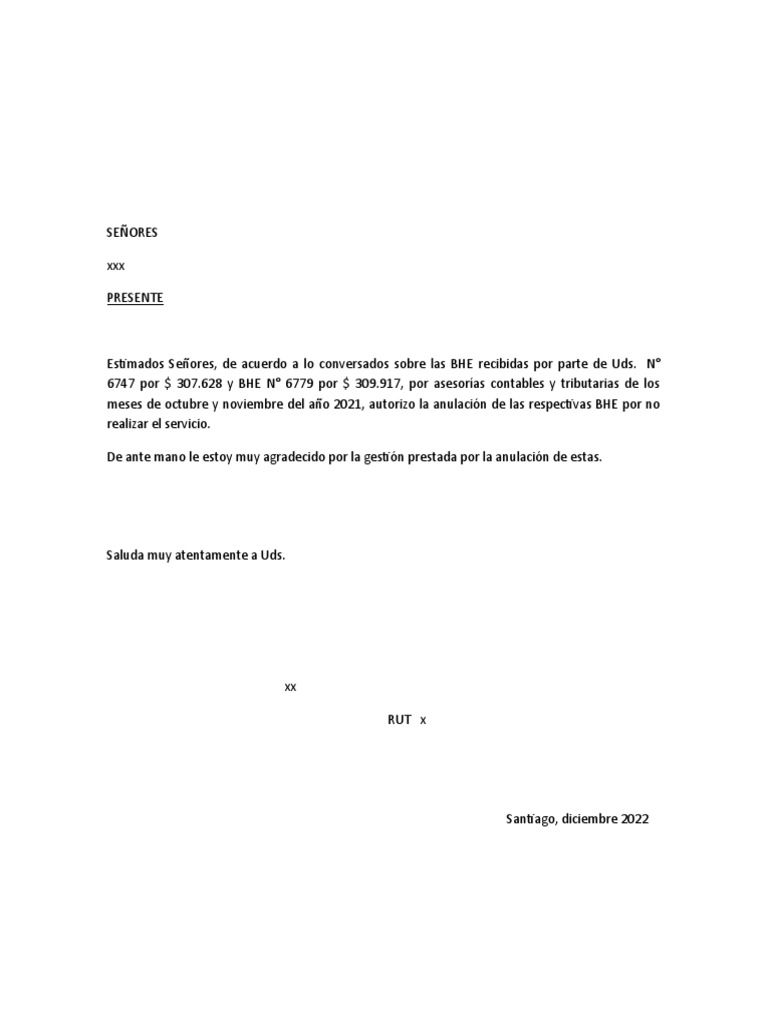 Carta de Anulación de BHE Modelo | PDF
