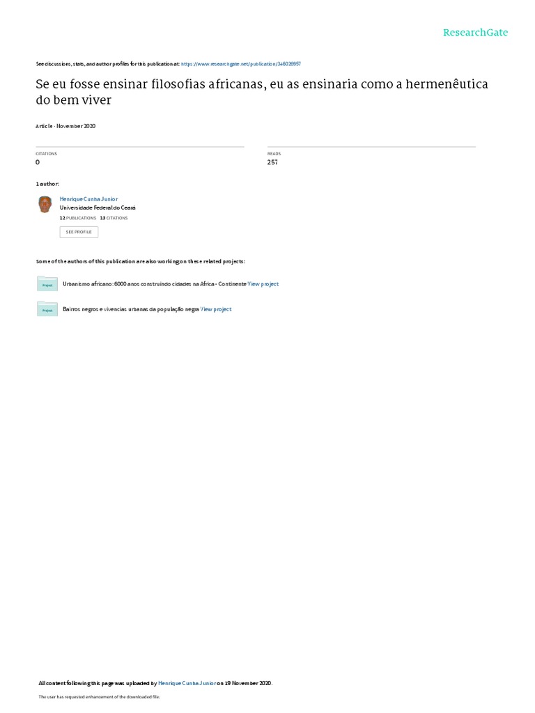 Se Eu Fosse Ensinar Filosofias Africanas, Eu As Ensinaria Como A Hermenêutica Do Bem Viver | PDF ...
