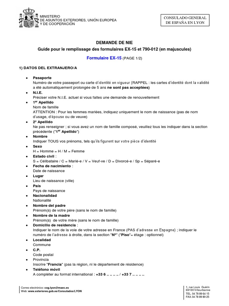 Guide pour Formulaires NIE EX-15 et 790-012 | PDF | Gouvernance ...