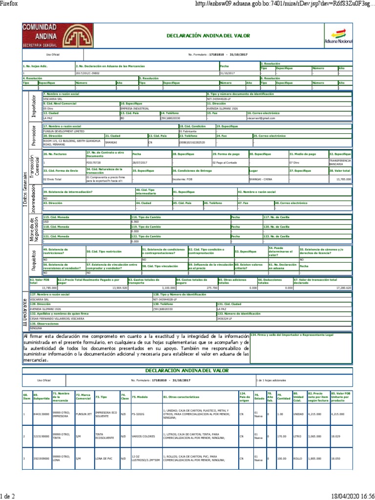 Declaración Andina Del Valor | PDF | Equipo de oficina | Trabajo de oficina