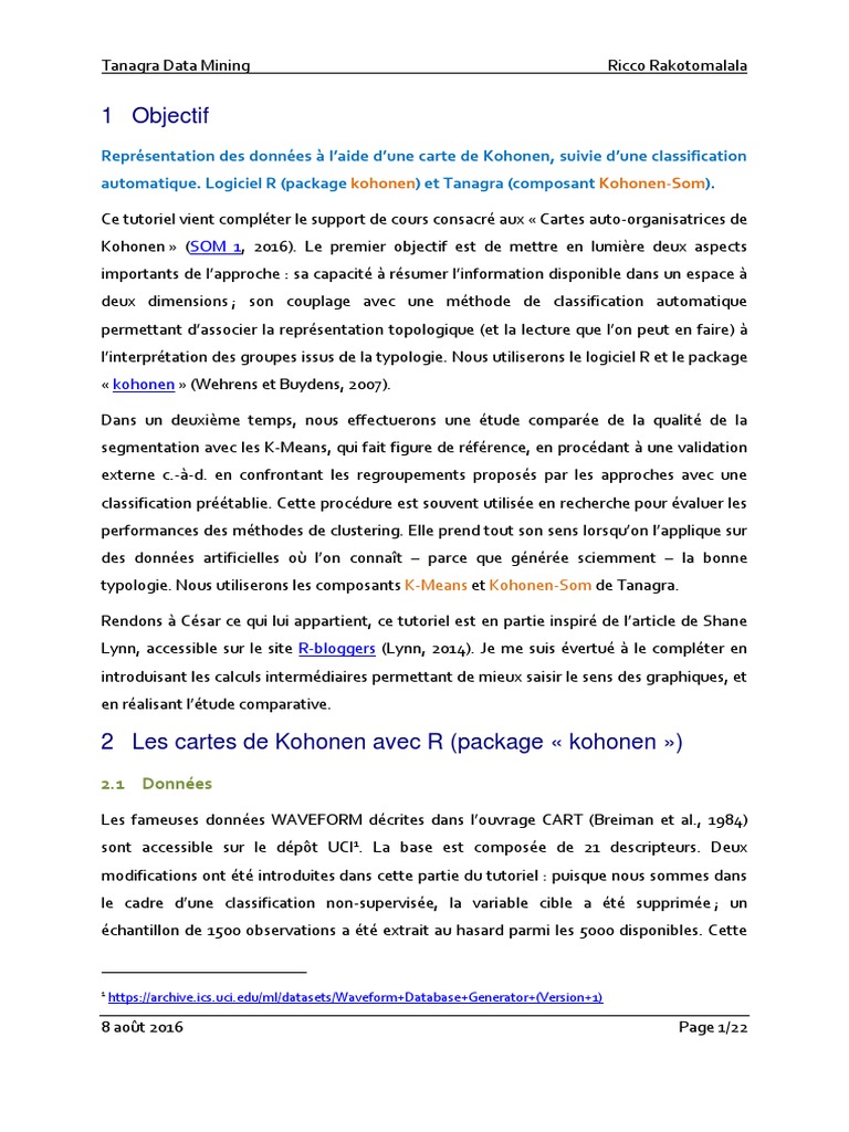FR Tanagra Kohonen SOM R | PDF | Minage des données | Variance ...