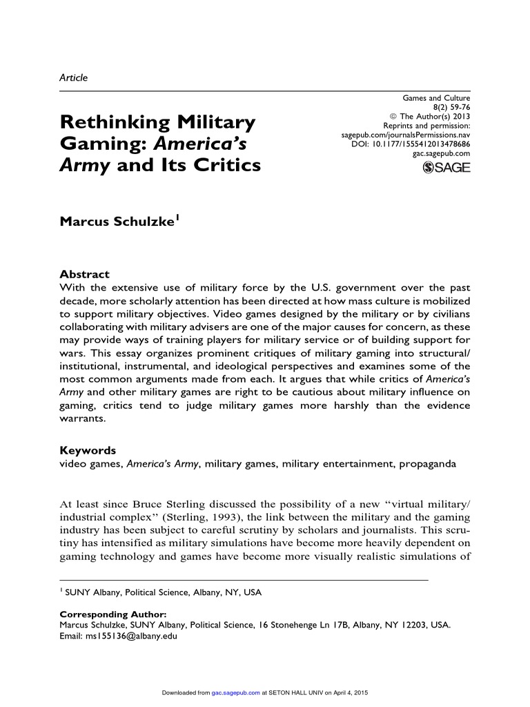 America’s Army: Critiques of Military Gaming | PDF | Infantry | Simulation