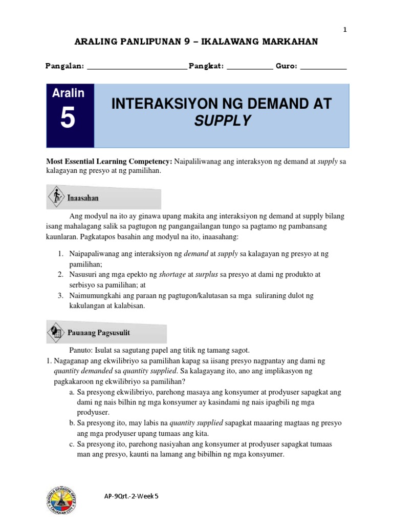 AP 9 Q2 Week 5 Revalidated With Answer Sheet | PDF