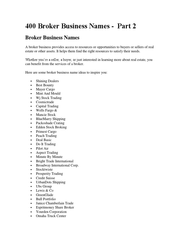 400 Broker Business Names - Part 2 | PDF | Stocks | Cargo