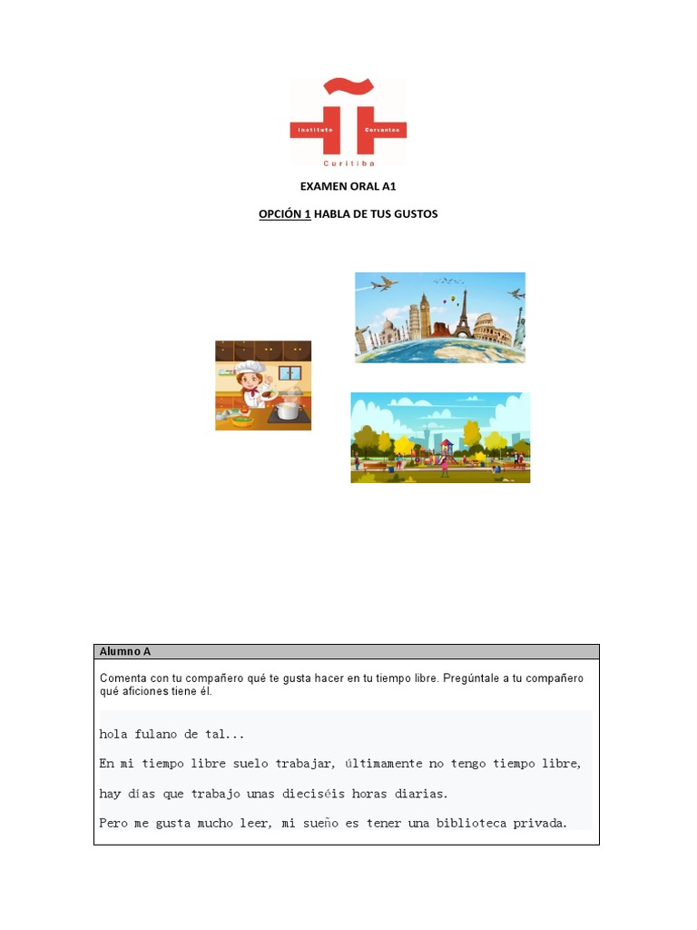 EXAMEN ORAL A1 - 4 Opciones | PDF