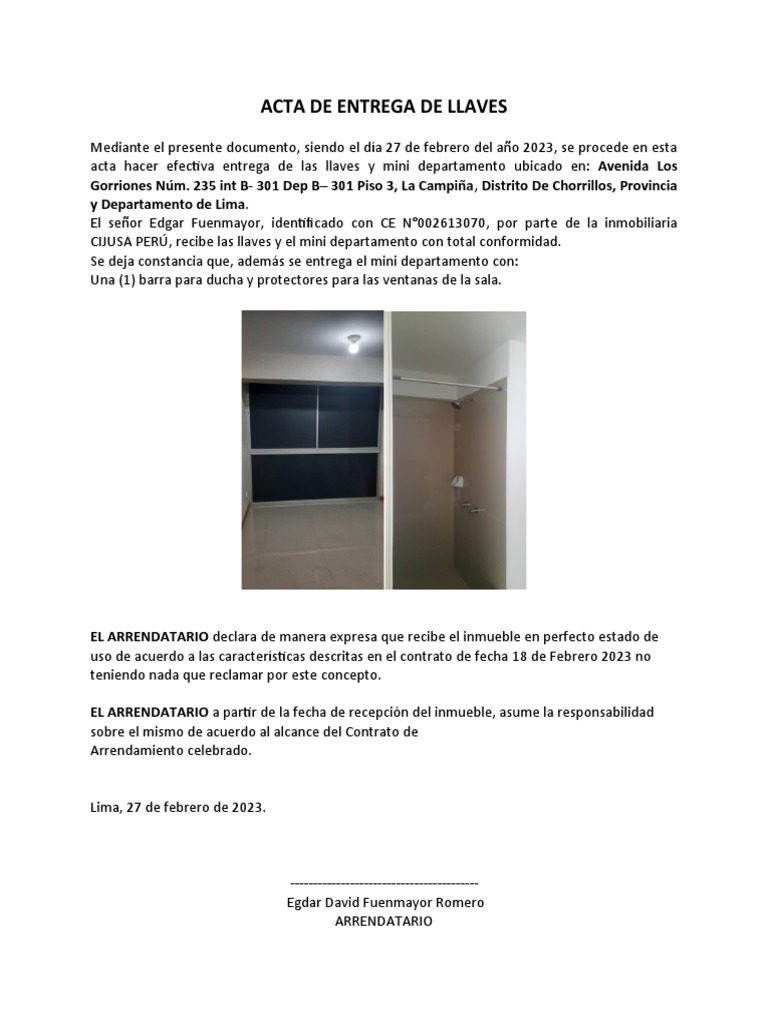 Acta de Entrega de Llaves | PDF | Tecnología