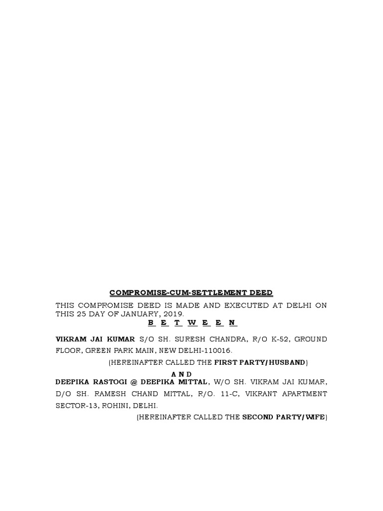 Deepika Rastogi-Compromise Deed | PDF | Alimony | Common Law