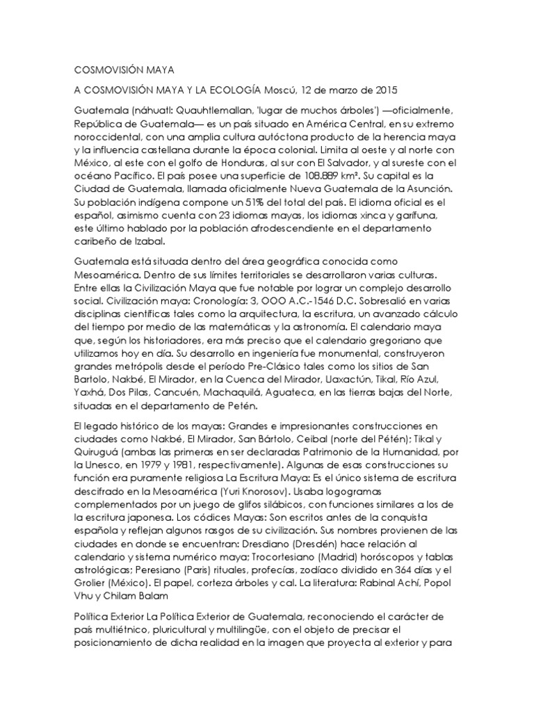La cosmovisión maya y su visión holística de la relación entre la ...
