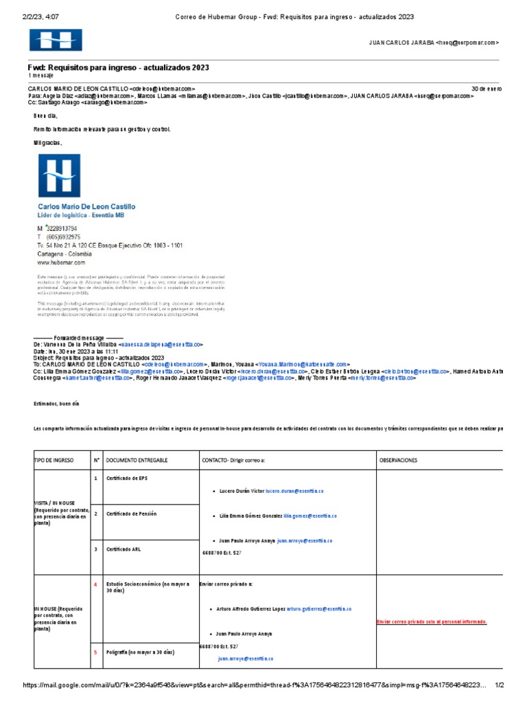 Requisitos actualizados para el ingreso de visitas y personal al sitio ...