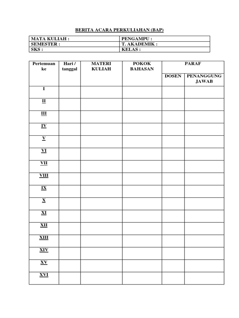 Berita Acara Perkuliahan (PKN) | PDF