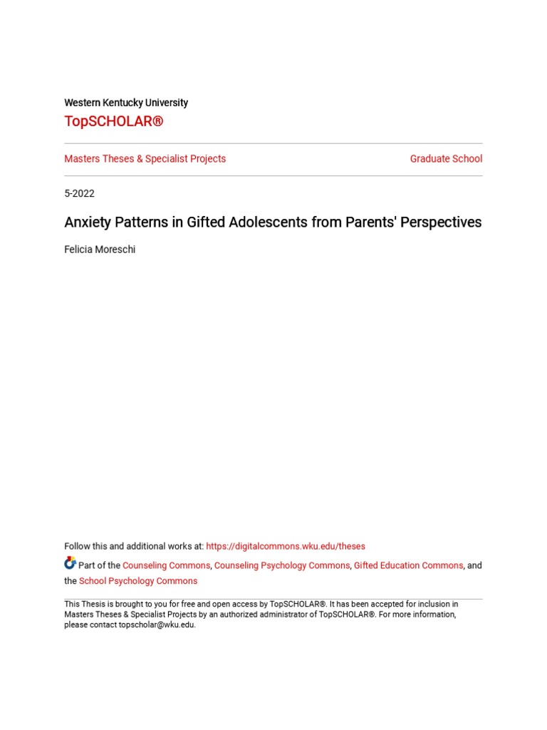 Anxiety Patterns in Gifted Adolescents From Parents Perspectives | PDF ...
