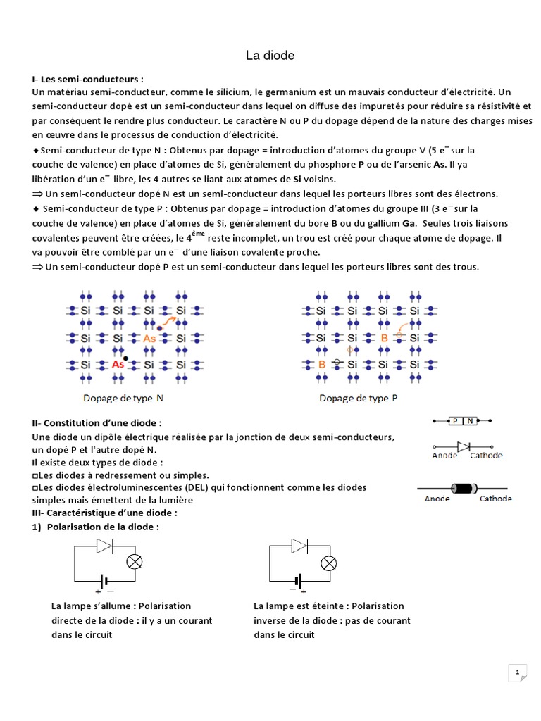 Fonctionnement et caractéristiques des diodes | PDF | Semi-conducteurs ...