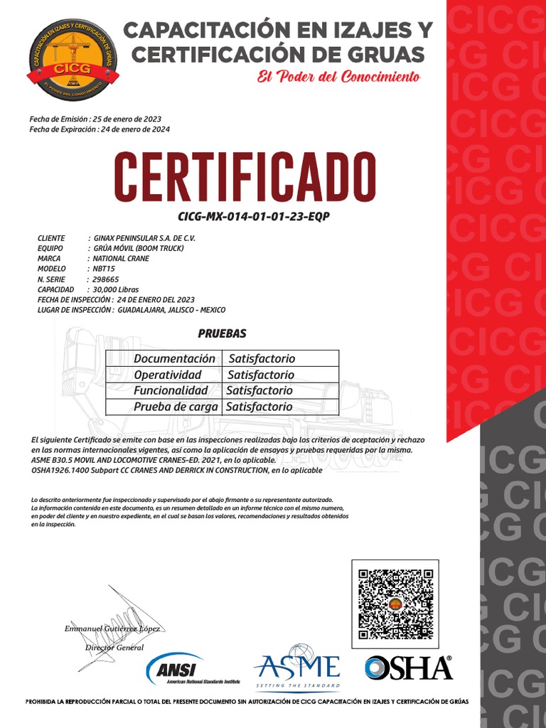 Certificado Grúa Titán | PDF | Tecnología