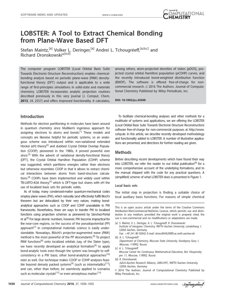 Lobster A Tool To Extract Chemical Bonding From Plane Wave Based DFT ... Lobster A Tool To Extract Chemical Bonding From Plane Wave Based DFT ...