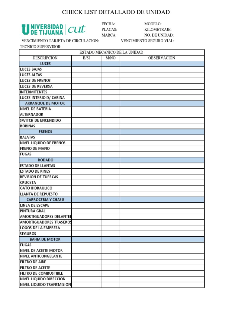 Checklist Mant. de Unidades | PDF