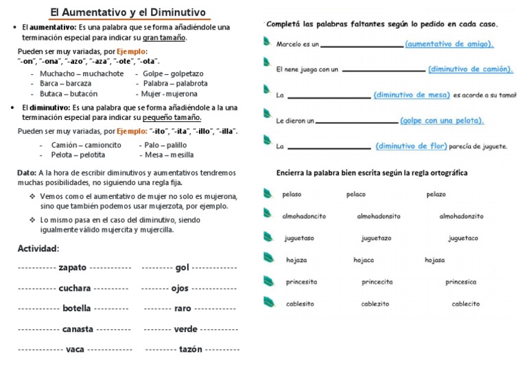 Aumentativos y Diminutivos en Español | PDF | Estudios de idiomas ...