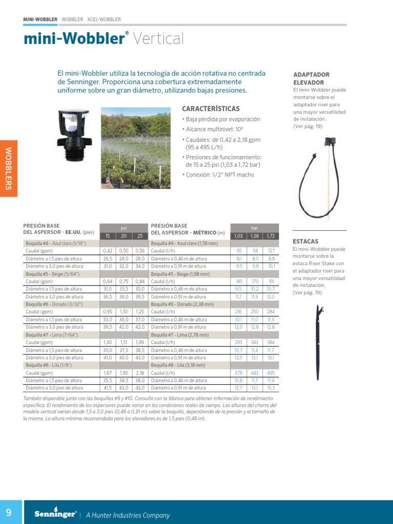 Mini Wobbler Aspersor Cutsheet | PDF | Riego | Hidrología
