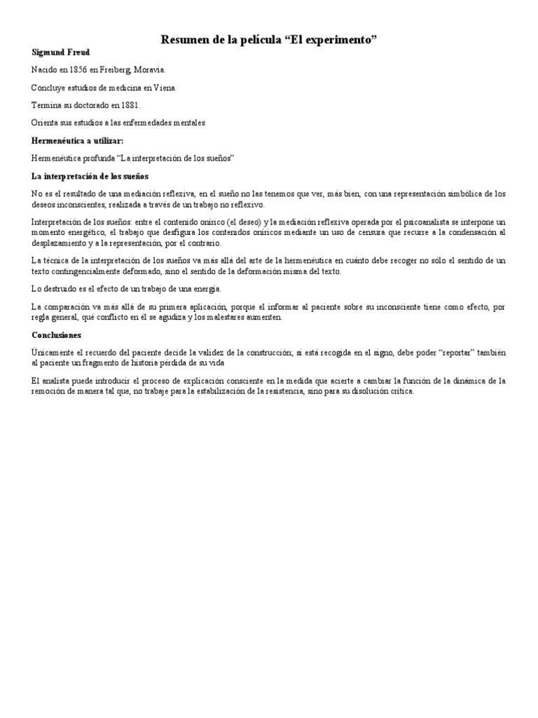 Resumen Pelicula El Experimento | PDF