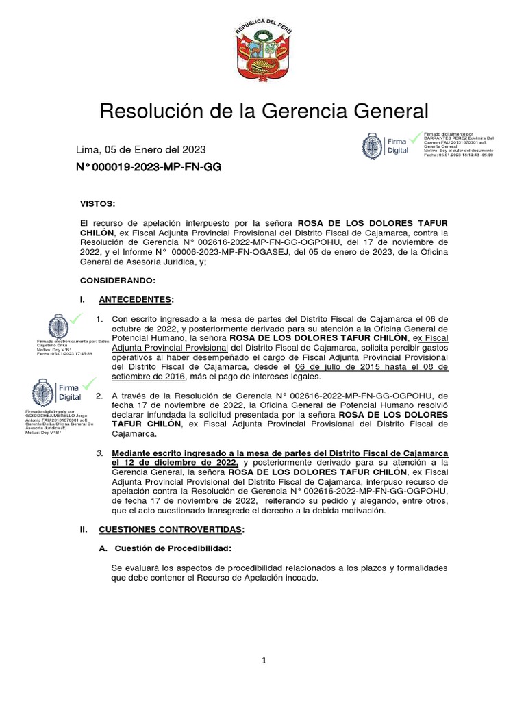 Resolución de La Gerencia General: #000019-2023-MP-FN-GG | PDF | Juez ...