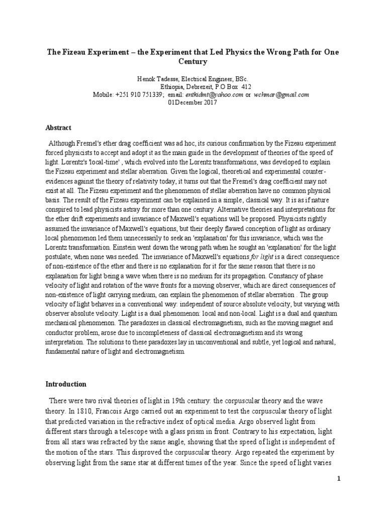 The Fizeau Experiment The Experiment Tha | PDF | Luminiferous Aether ...
