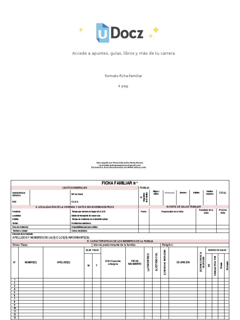 Formato Ficha Familiar 447116 Downloable 2666518 | PDF | Agua