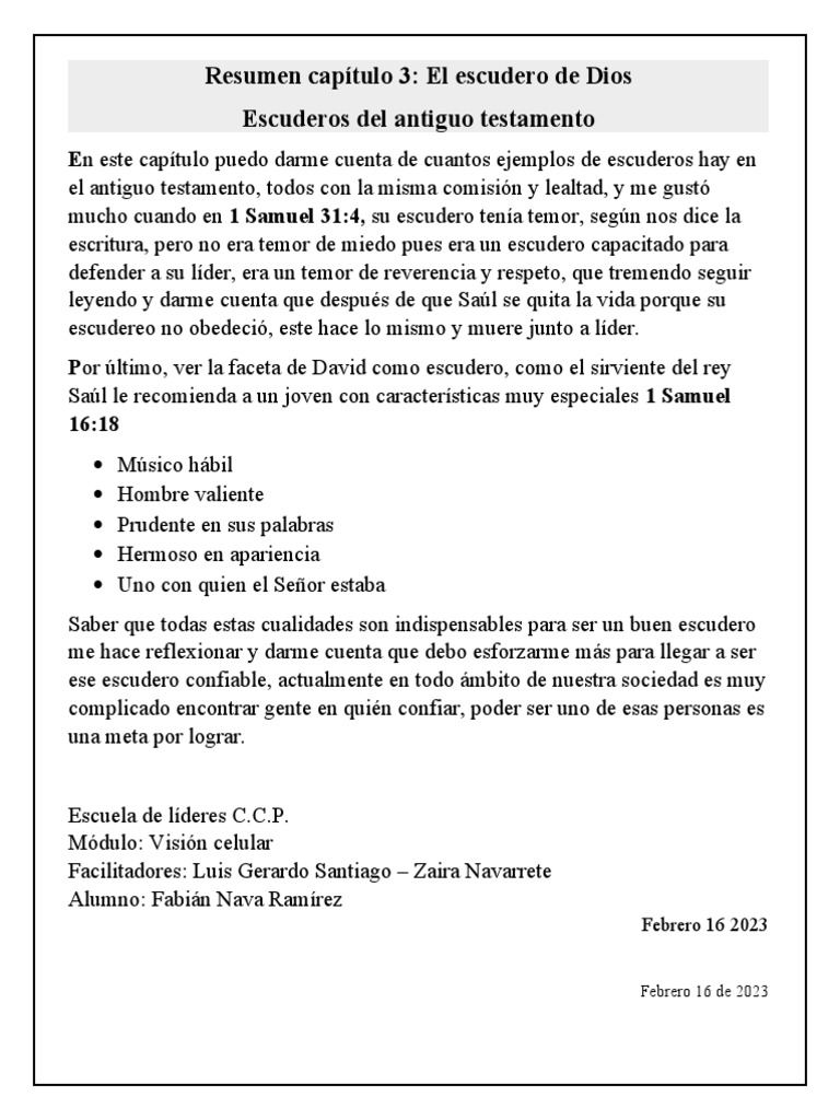 Resumen sobre el Escudero de Dios | PDF | Relaciones personales ...