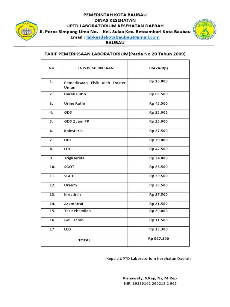 Tarif Pemeriksaan Labkesda | PDF