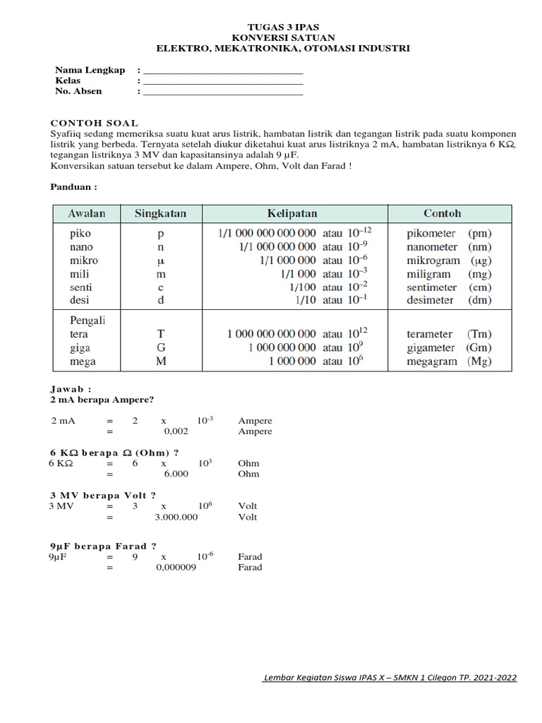 Tugas 3 Ipas - Konversi Satuan Elektro, Meka, Oi | PDF | Sains ...