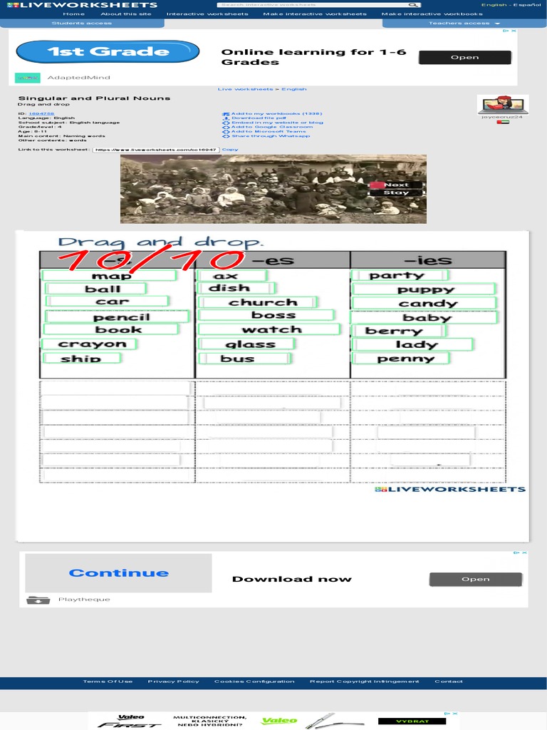 Singular and Plural Nouns Interactive Worksheet For 4 | PDF