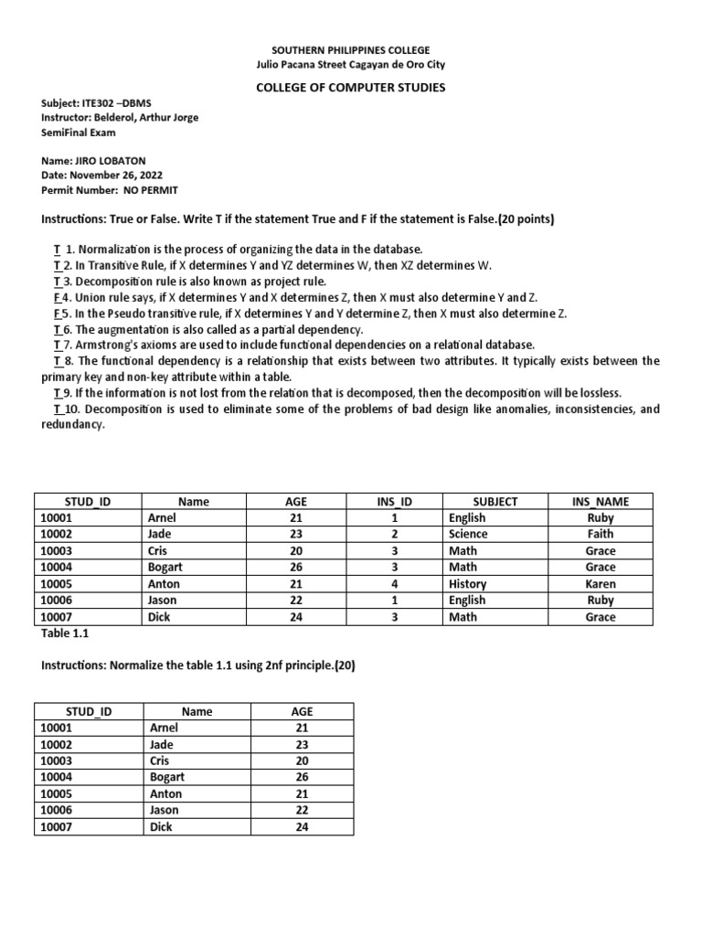 ITE 302 SemiFinal Exam | PDF | Computer Data | Information Science