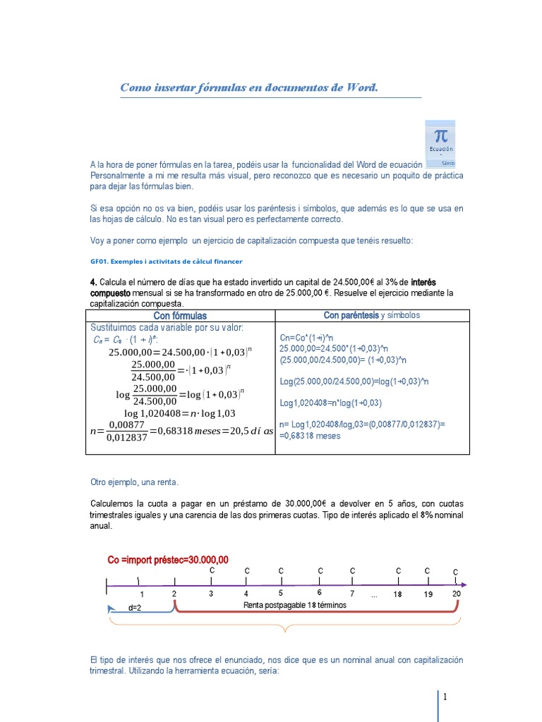 Como Poner Las Fórmulas Con Word | PDF | Interés compuesto | Matemáticas