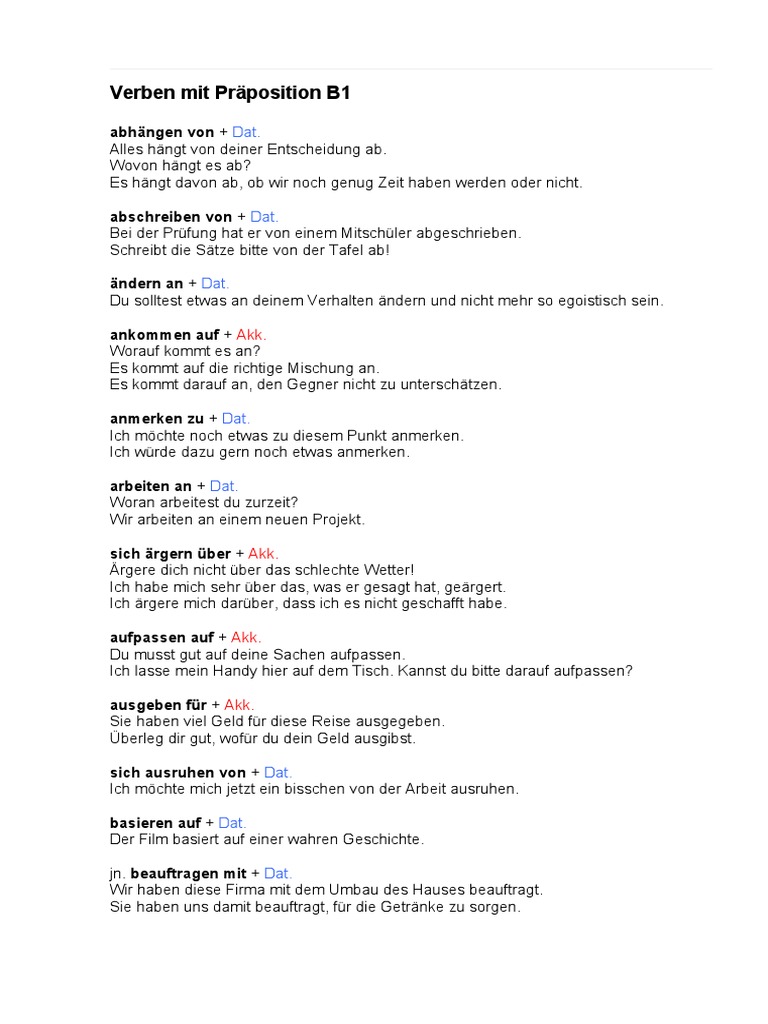 Verben Mit Präposition B1 | PDF