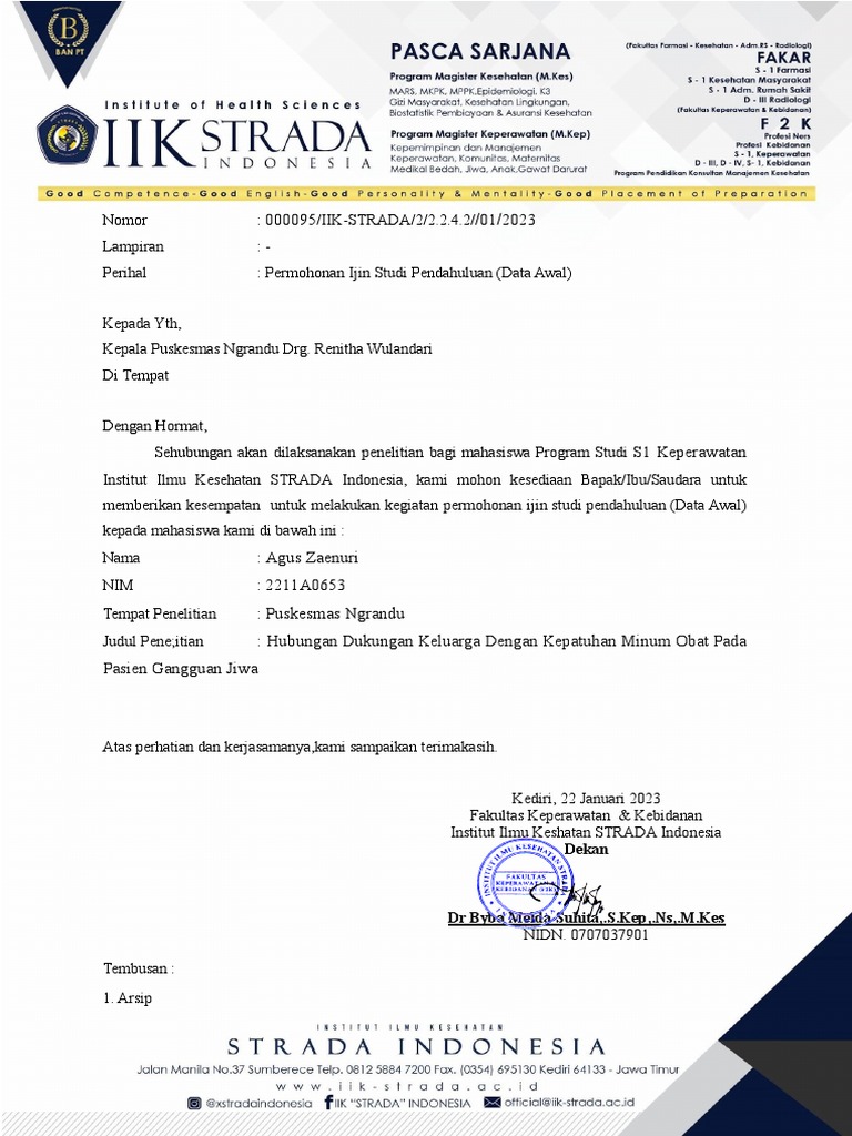 Permohonan Ijin Study Pendahuluan Agus Zaenuri | PDF