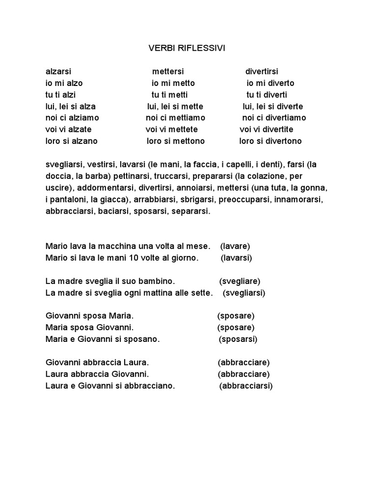 Verbi Riflessivi e Avverbi | PDF