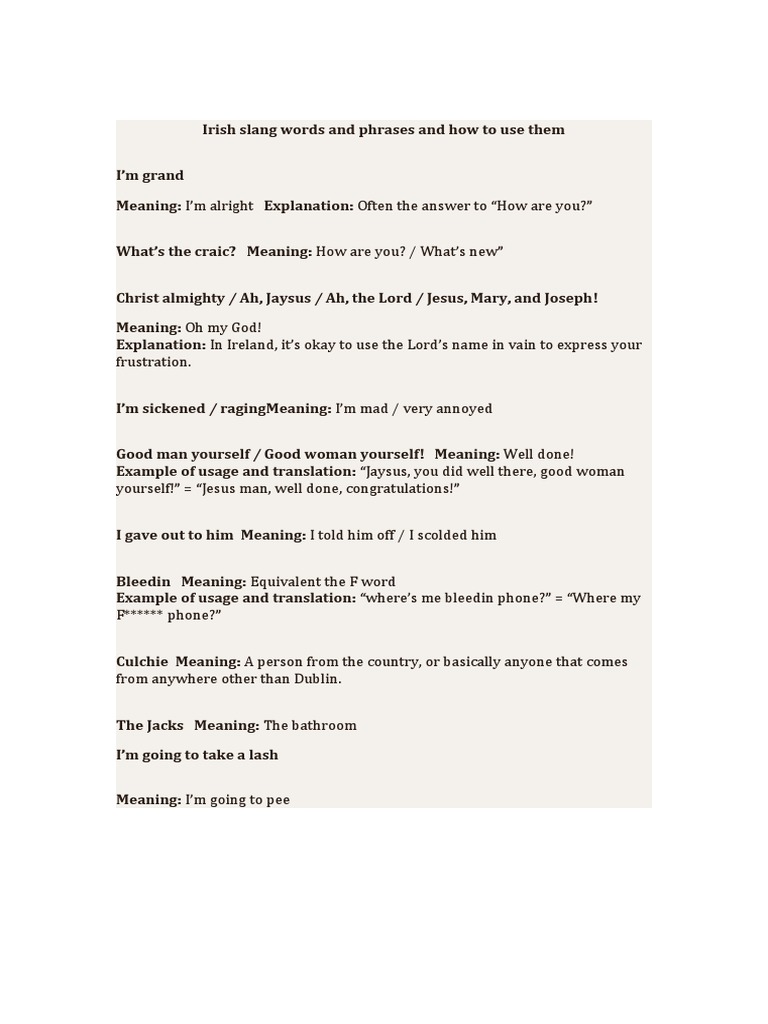 Irish Slang Words and Phrases and How To Use Them | PDF