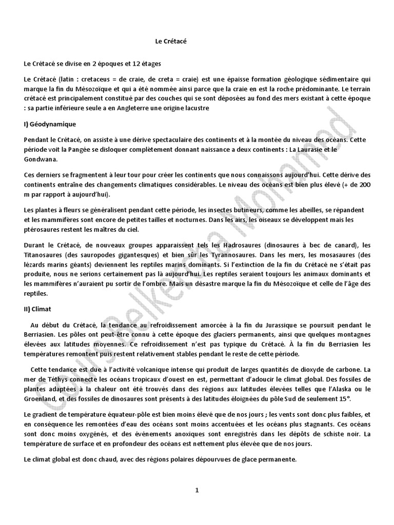 Le Crétacé | PDF | Crétacé | Sciences de la terre