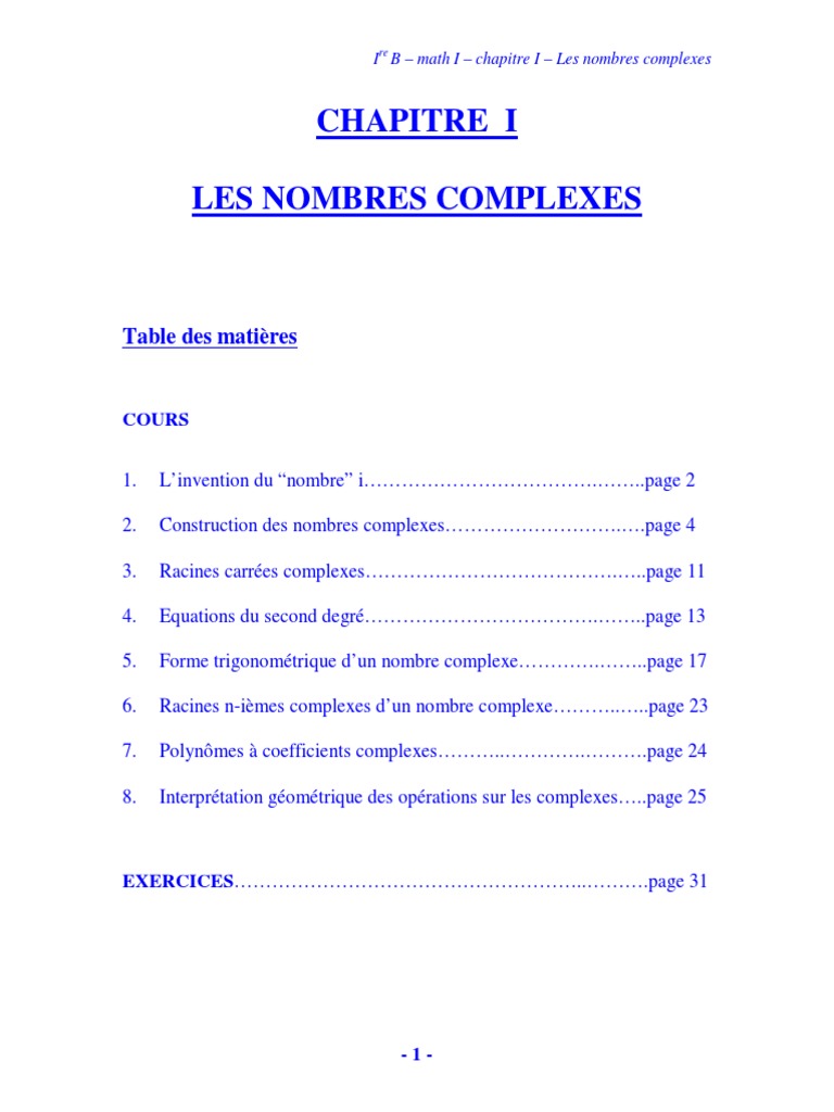 1b-Nombres Complexes | PDF | Nombre complexe | Équation du second degré