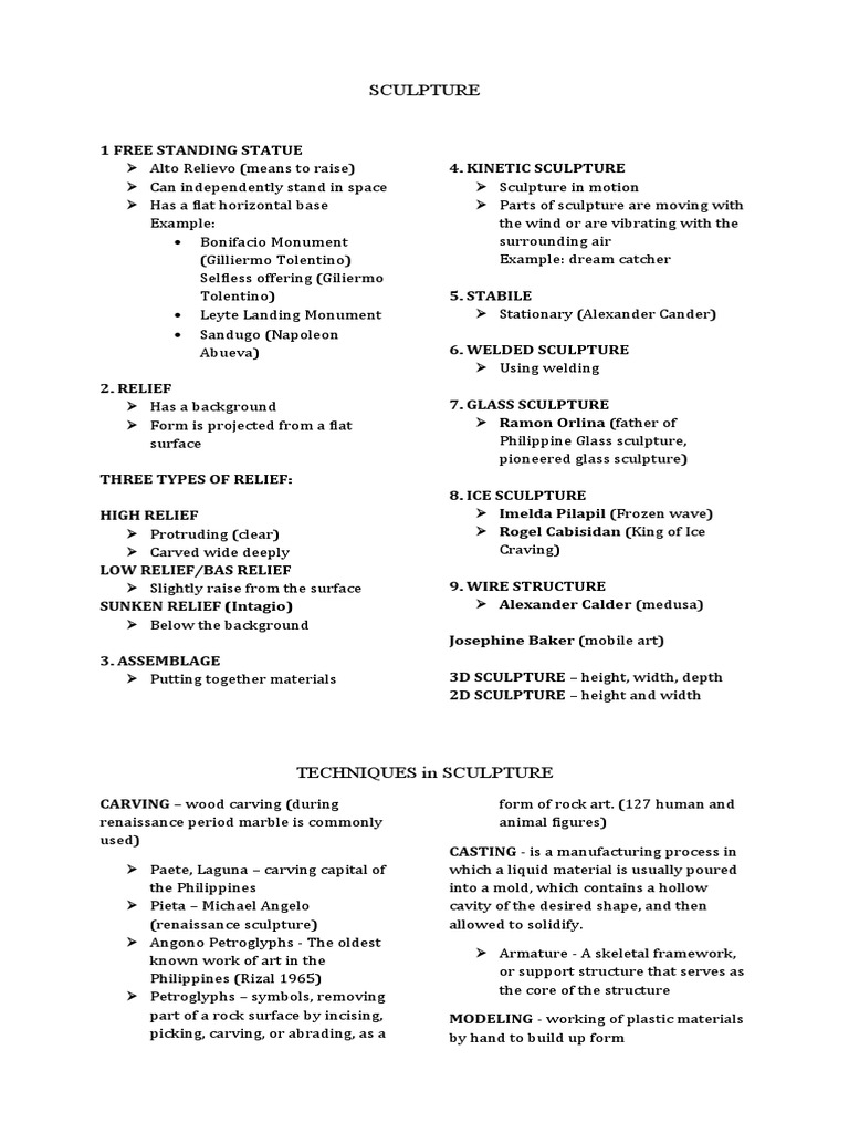 Sculpture Cpar 2ND Summative Reviewer | PDF | Sculpture | Relief
